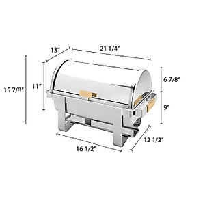 Thunder Group SLRCF0171G Chafer, 8 quart, roll-top cover, dripless water pan, 2 fuel holders, gold handles, stainless steel, mirror-finish