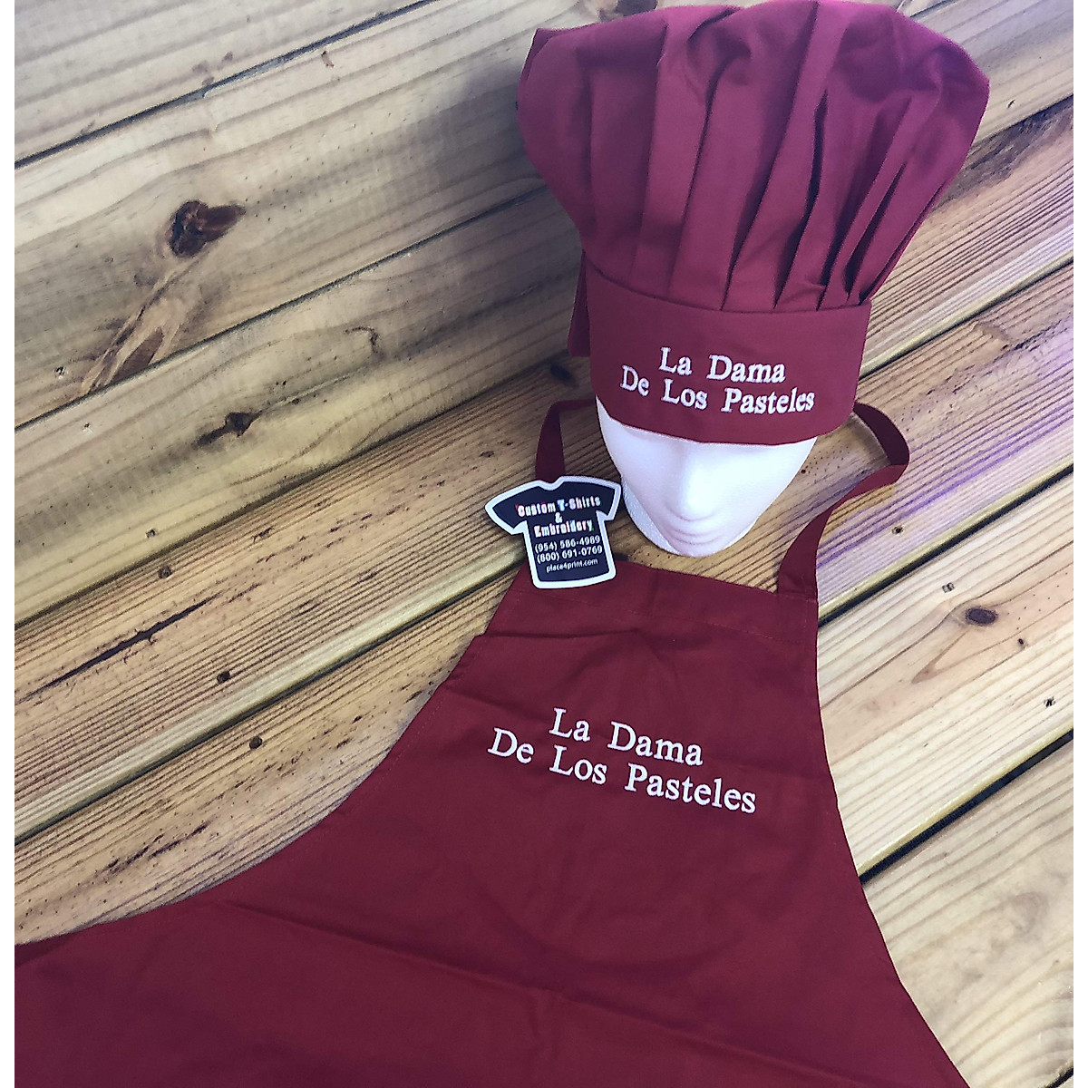PLACE4PRINT Personalized Chef Apron with Hat Set for chef Embroidered Design - Aprons for Women and Men, Kitchen Chef Apron with 2 Pockets and Long Ties, Adjustable Bib Apron for Cooking, Serving
