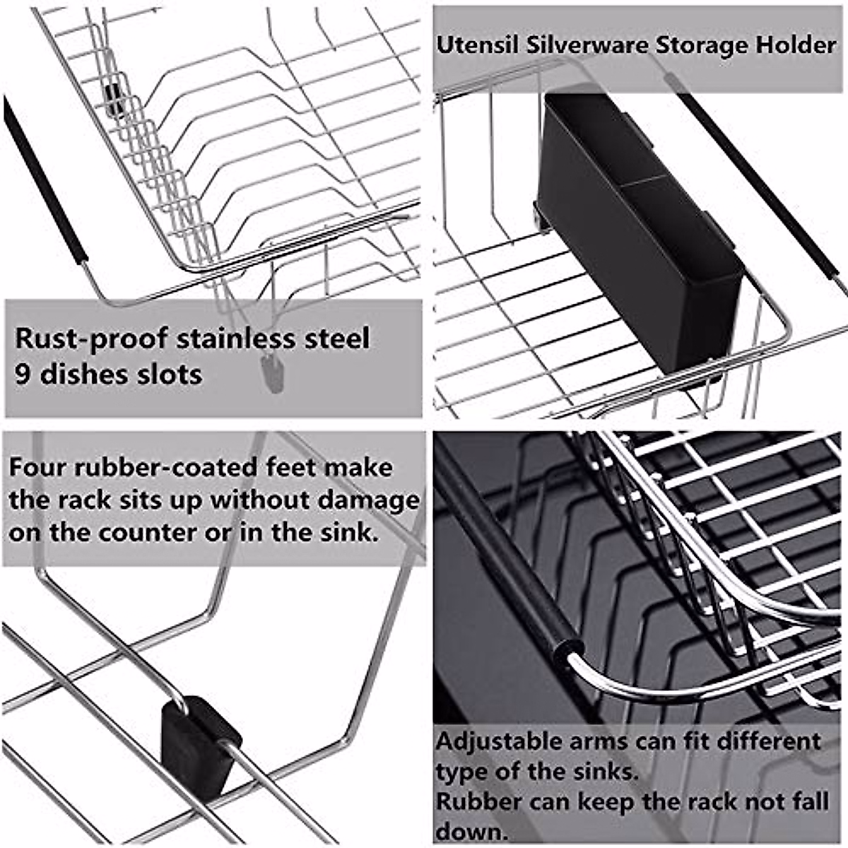 SANNO Large Expandable Dish Drying Rack, Large Dish Rack Adjustable Deep Dish Drainer with Removable Silverware Holder, Deep Large Dish Rack in Sink On Counter,Dish Drainers Stainless Steel
