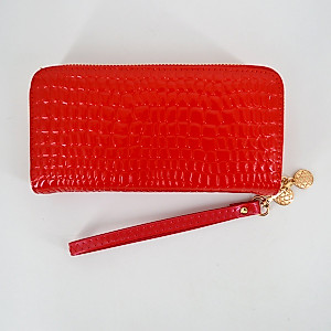 Aisi Women Patent Leather Clutch Wallet Phone Card Holder Organizer Ladies Purse (Red)