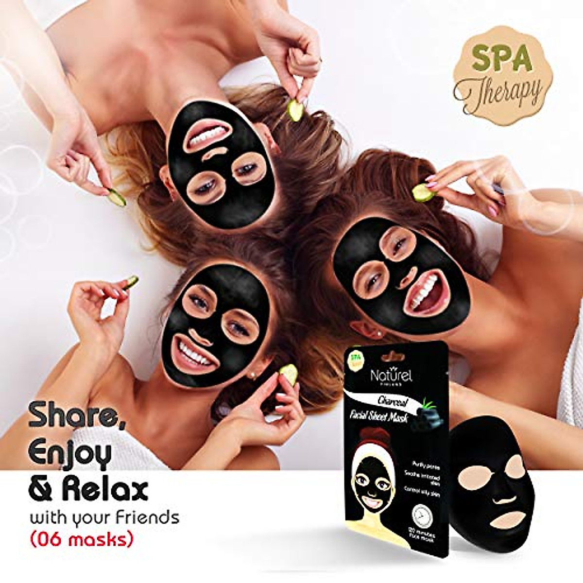 Korean Face Mask Sheet Charcoal Black Facial Mask for Oily Skin and Pores 6 pack