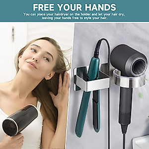 Hair Dryer Holder, Hair Tool Organizer, Stainless Steel Blow Dryer Holder Wall Mounted, Adhesive Hair Straightener Holder, Bathroom Bedroom Hair Care Styling for Flat Iron,Curling Iron,Hairdryer