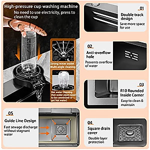 Ribanedy 31.5-inch Black-Grey Nano Kitchen Sink 304 Stainless Steel Waterfall Sink Single Bowl Workstation Kitchen Sink With Multifunctional Top Loading Flying Rain pull-out faucet