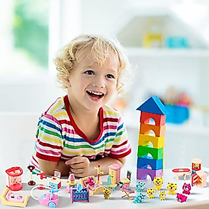 59 Pcs Dollhouse Furniture Accessories Sets Living Room Dining Room Bedroom Bathroom Miniature Doll House Furniture Plastic Pretend Doll Housework Cleaning Furniture Play Toy Gifts for Boy Girl Age 6+