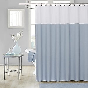 WEST LAKE Blue Off White Fabric Shower Curtain, Color Block Contemporary Bathroom Décor, Waterproof Bath Room Curtain, 12 Rust Proof Grommets Top for Hotel Spa Home, 70''x72''