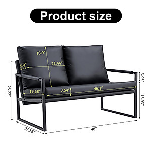 Rustic Faux Leather Loveseat Sofa Couch,Sleeper Sofa Bed for Small Living Spaces Bedroom Guest Room Apartment w/Metal Frame and Comfortable Cushions,Small Love Seats Couch,Easy Assembly (Black)