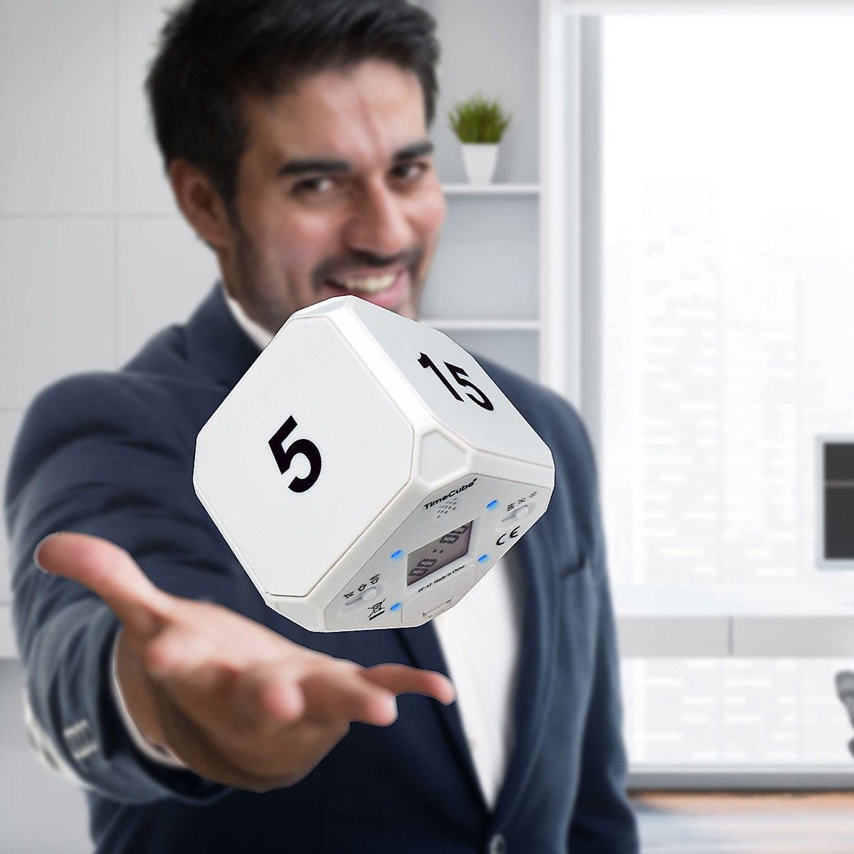 TimeCube Plus Preset Timer with 4 LED Light Alarm for Time Management, and Countdown Settings (White - 5,15,30,60 min)