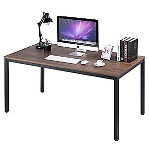 POPRUN Writing Computer Desk 59 Inch（60"x 30"） Home Office Writing Study Desk, Modern Simple Sturdy Laptop Study Table, Walnut - Solid Tabletop Made of MDF