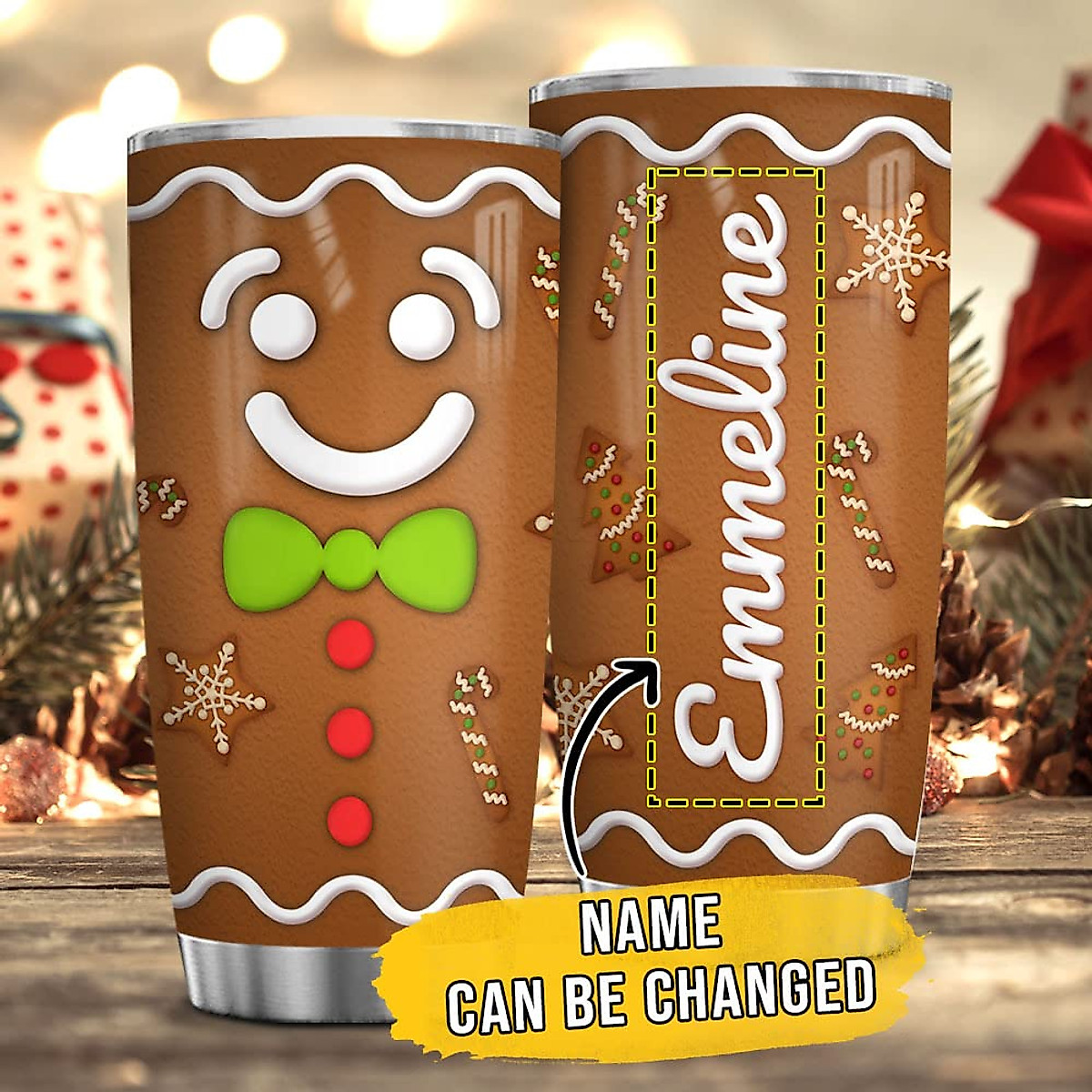 Wassmin Personalized Christmas Tumbler Cup With Lid 20oz 30oz Gingerbread Stainless Steel Double Wall Vacuum Insulated Tumblers Coffee Travel Mug Xmas Holiday Gifts For Men Women Kids Custom Name