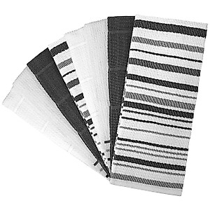 Pack of 8 Premium Kitchen Towels Set - Striped Waffle Yarn Dyed Kitchen Hand Towels - Large, 420 GSM, Ultra Absorbent - Dish Towels for Drying Dishes - Cotton Tea Towels - Kitchen Hand Towels - Grey