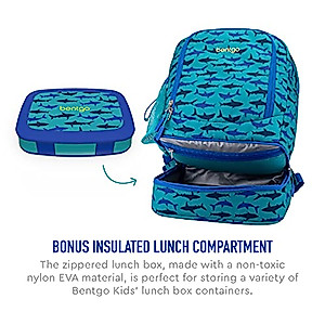 Bentgo 2-in-1 Backpack & Insulated Lunch Bag Set With Kids Prints Lunch Box (Shark)