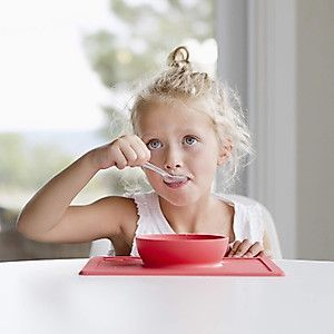 ezpz Happy Bowl - 24 Months + (Gray) - 100% Silicone Suction Bowl with Built-in Placemat – Dishwasher Safe