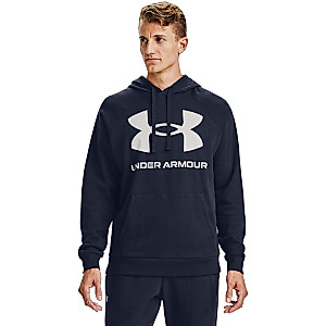 Under Armour Mens Rival Fleece Big Logo Hoodie , Midnight Navy (410)/Onyx White , Large