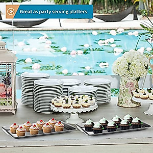 Sanbege 3 Pcs 304 Stainless Steel Serving Platters, 12.6" Rectangle Dinner Plates, Brushed Nickel Organizer Tray for Camping, BBQ, Party, Buffet, Appetizer Serving or Decorations Organization