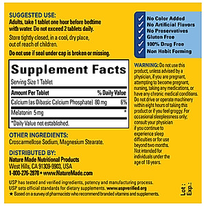 Nature Made Melatonin 5mg Extra Strength Tablets, 100% Drug Free Sleep Aid, Sleep Supplements for Adults, 300 Tablets, 300 Day Supply