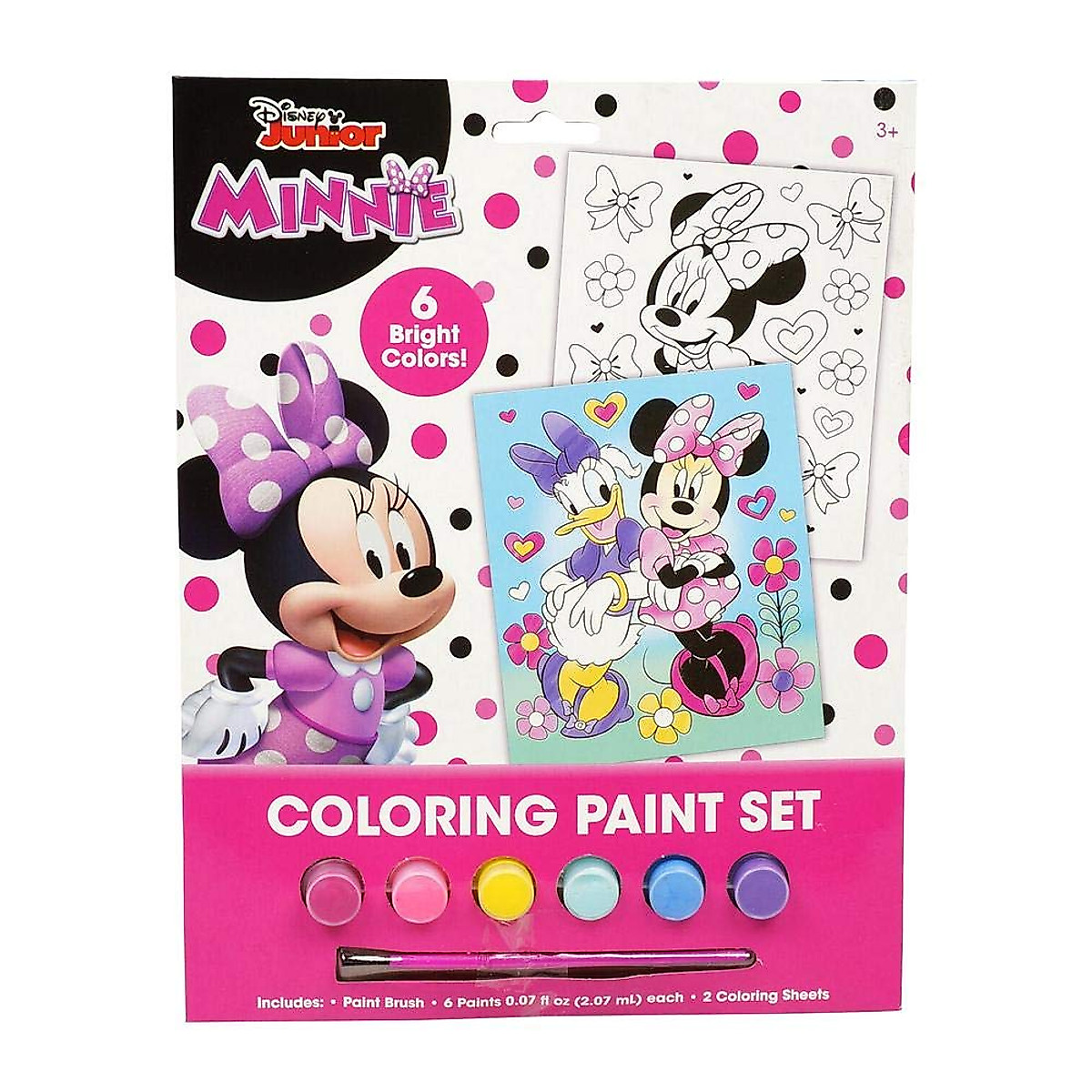 MINNIE Mouse Disney Coloring Paint Set- Disney Kids Art Set, includes 6 Acrylic Paint Set, Brush, 2 Coloring Sheets, Fun, Entertaining Children Painting Set Activity for Boys and Girls