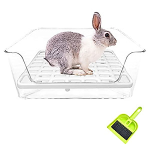 PINVNBY Transparent Rabbit Litter Box Bunny Corner Litter Bedding Box Small Pet Litter Pan Cage Potty Trainer Pet Toilet with Cleaning Tools for Guinea Pigs Chinchilla Ferret(White)