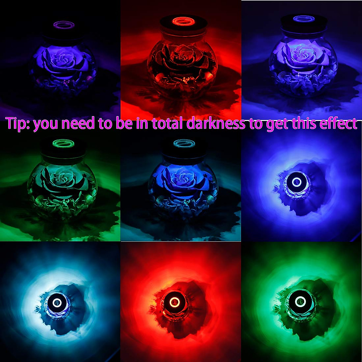 roliys Preserved Real Roses with Colorful Mood Light Wishing Bottle, Eternal Rose，Never Withered Flowers, Table Decor,Christmas Anniversary Valentine's, Blue 4.3inch, 1pcs