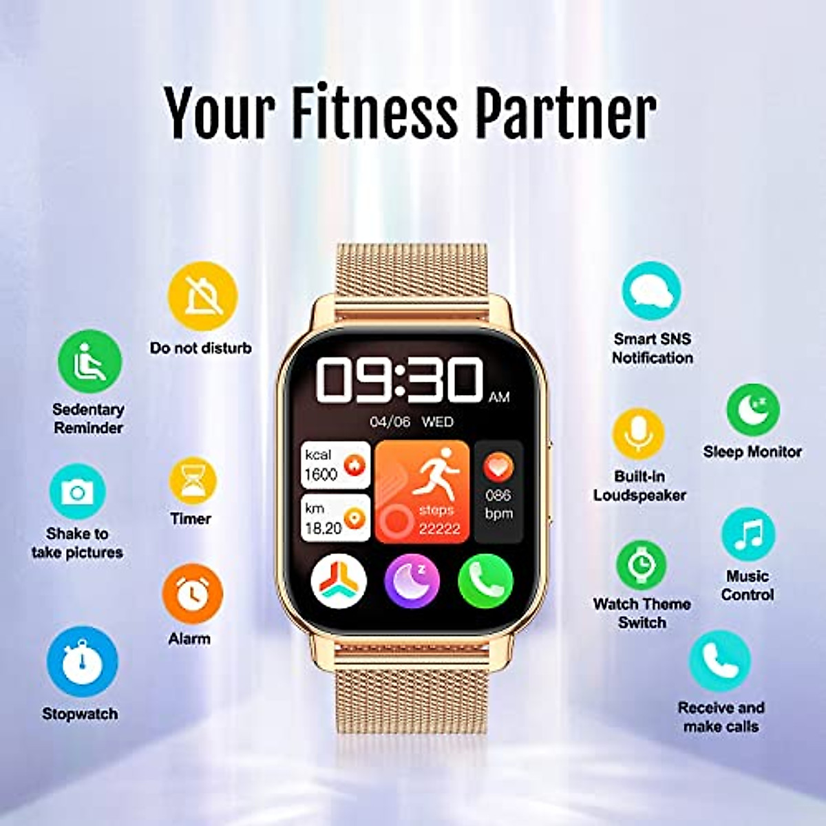 Narcid Smart Watch 1.85' inch for Men Women, Smartwatch with Call Receive/Dial, SpO2 Heart Rate/Sleep Monitor, Fitness Tracker Pedometer 23 Sport Modes for iOS & Android Phones