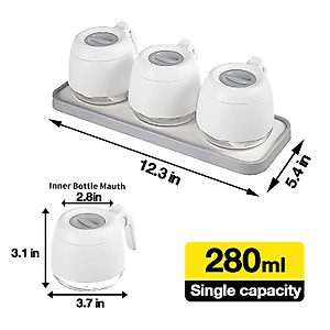 Roweida Glass Spice Jars and Sugar Bowls - Airtight Seasoning Containers with Spoon Lids, Set of 3 for Kitchen Counter