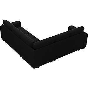 Belffin Velvet Modular Sectional Sofa Convertible Sectional Sofa Couch with Reversible Chaise L Shaped 4 Seater Corner Sofa Couch Black