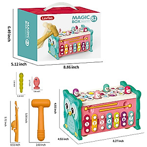 VEAIS Hammering Pounding Toys, 8 in 1 Wooden Montessori Fishing Game Xylophone Whack a Mole Game, Baby Early Development Toy Toddler Activities Gift Age2 3 4+ (Standard)…