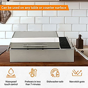Kenyon Frontier Portable Electric Grill, Waterproof Digital Touch Control, UL-Approved For Indoor And Outdoor Use, Stainless Steel, Rust-Proof Grill, Quick Heat Up, Dishwasher Safe, 120V
