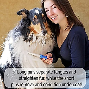 Horicon Pet Detangling Grooming Comb with Long & Short Stainless Steel Metal Teeth - Dogs, Cats & Small Animals for Removing Matted Fur, Knots & Tangles