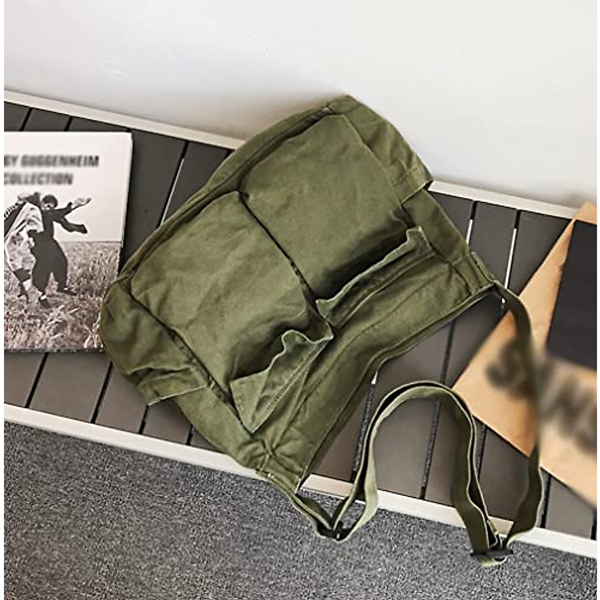 Wmannas Grunge y2k Tote Canvas Hobo Bag Crossbody Bag Casual School Tote Bag for Women and Men, Army Green
