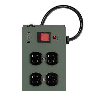 Belkin Power Strip Surge Protector - 10 AC Outlets, 15ft Heavy Duty Metal Extension Cord with Wall Mount Holes for Home, Office, Travel, Computer Desktop, Laptop & Phone Charging Brick