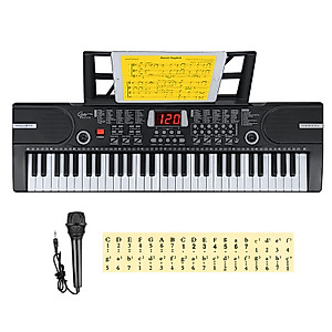 Hricane Piano Keyboard, 61 Keys Beginner Electronic Keyboard Portable Digital Music Keyboard, Early Education Music Instrument with Microphone & Music Sheet Stand