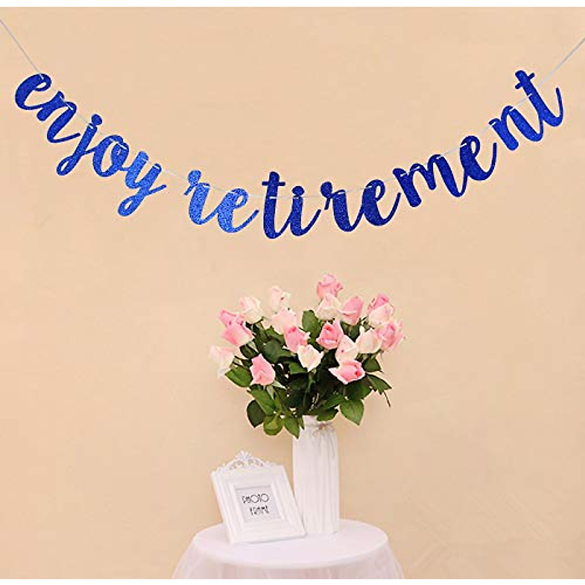 Starsgarden Enjoy Retirement Glittery Blue Banner, Happy Retirement, I'm Retired, Goodbye Tension Hello Pension, Goodluck We Will Miss You Retirement Party Hanging Paper flag(Blue Retirement)