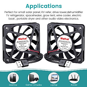 2 Packs Wathai 60mm x 10mm USB Fan 5V DC Brushless Cooling Fan