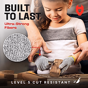 NoCry Kids Cutting Gloves, XS (8-12 Years) — 100% Food Grade and Level 5 Protection — Comfortable and Lightweight, Yet Tough — Ambidextrous — Ideal for Fishing, Wood Carving and Whittling
