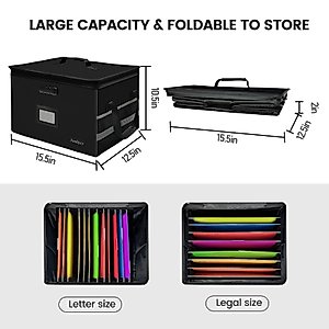 File Box with Lock, Fireproof Document Box with 10 Tab&Inserts, Collapsible File Organizer Filing Cabinet Box, Fire Proof Safe Box File Cabinets for Home Office Hanging Letter/Legal Folder