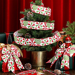 Christmas Candy Peppermint Wired Edge Ribbon 2.5 Inch Wide Christmas Candy Ribbon Burlap Ribbon for DIY Craft Wreath Christmas Tree Decoration Gift Wrapping Party (Candy Pattern,24 Yard)