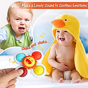 UKKITEK 3PCS Suction Cup Spinner Toy for Baby, Simple Dimple Fidget Toys with Stackable Suction Cup Toys, Sensory Toys for Toddlers 1-3 Years Old, Infant Baby 6 12 18 Months Birthday Gifts Bath Toy