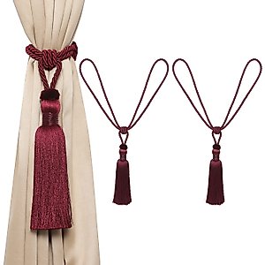 MALOINTEX 2 Pack Curtain Beaded Tassels Tiebacks Tie-Backs, Curtain Handmade Holdbacks, Polyester Beaded Curtain Tieback - Burgandy