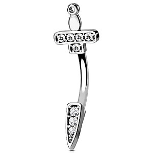 OUFER Rook Piercing Jewelry, 16G 316L Surgical Steel Daith Earrings, Dagger Rook Earrings, Clear CZ Eyebrow Rings, Curved Barbell, Conch Piercing Jewlery