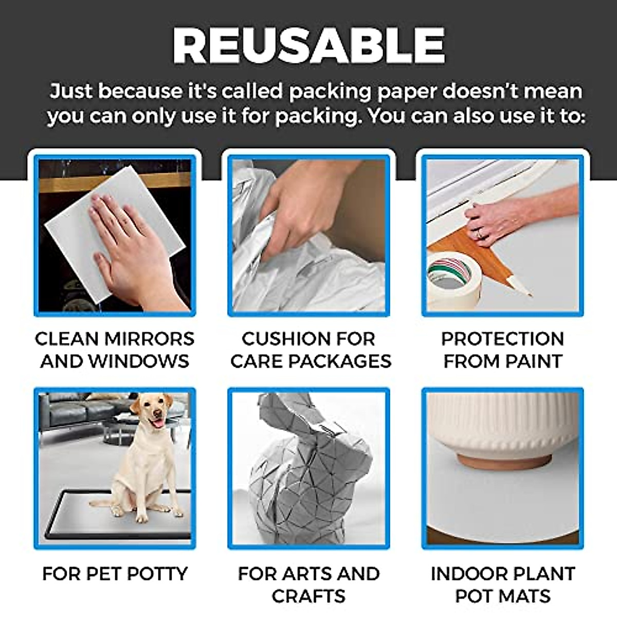 Packing Paper Sheets for Moving - 7.5lb - 240 Sheets of Newsprint Paper - Must Have in Your Moving Supplies - 27" x 17" - Made in USA