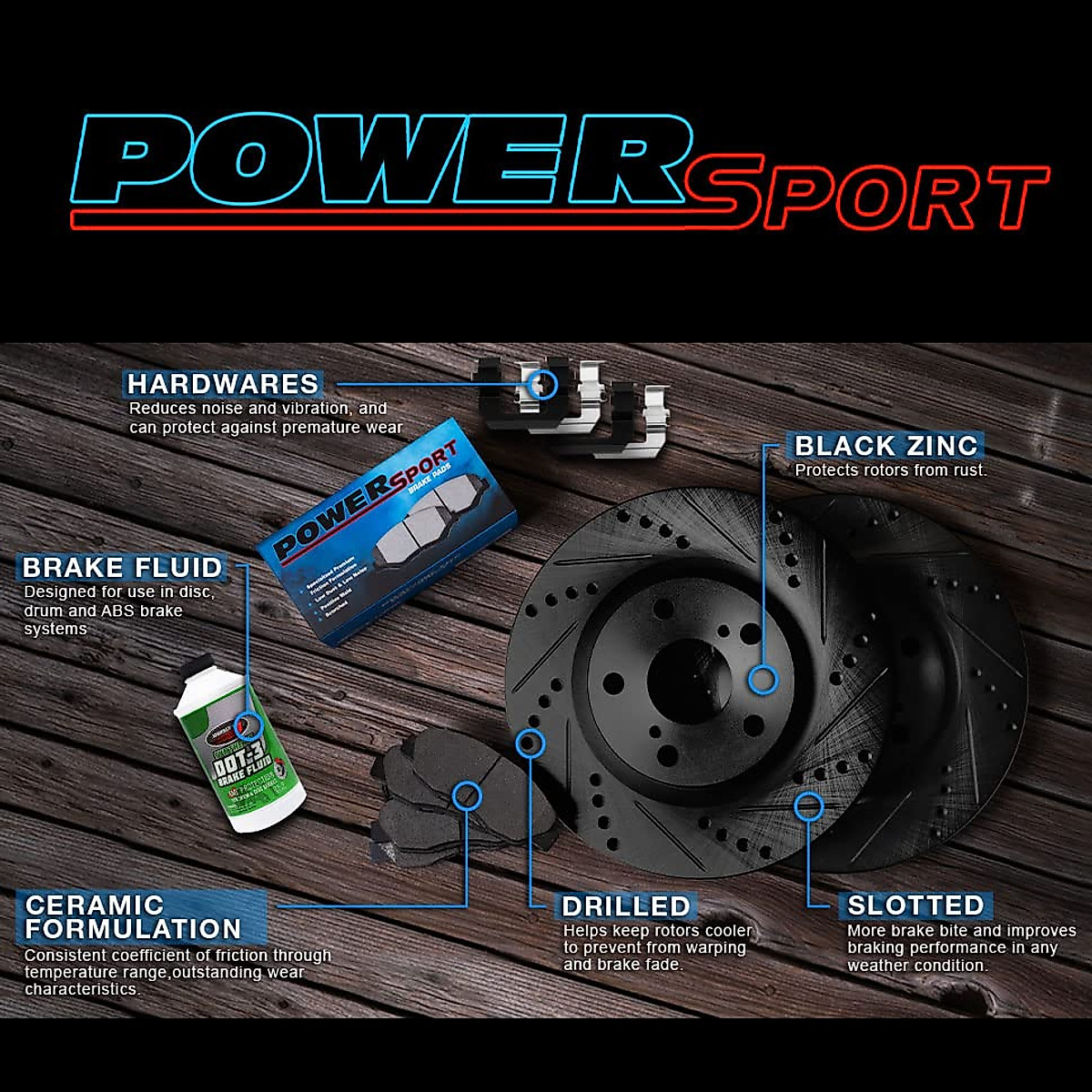Power Sport Front Brakes and Rotors Kit |Front Brake Pads| Brake Rotors and Pads|Ceramic Brake Pads and Rotors|Hardware Kit BBC1.42129.42