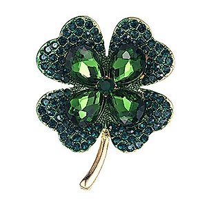 Rhinestone Green Clover Leaf Brooch Pin for Women Girls Unisex Gold Plated Vintage Crystal Flower Brooches Lapel Pins Lucky Decor Dress Accessories St Patrick's Day Holiday Christmas Jewelry Gift