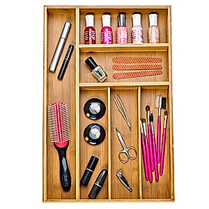 Seville Classics Bamboo Eco-Conscious Organizer Tray Kitchen Home Office Pantry Junk Drawer Utensils, Flatware, Silverware, Cutlery, Pens, (Large)