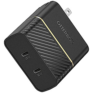 OtterBox USB-C Dual Port Fast Charge Wall Charger, 50W Combined (USB-C 30W + USB-C 20W) - BLACK SHIMMER