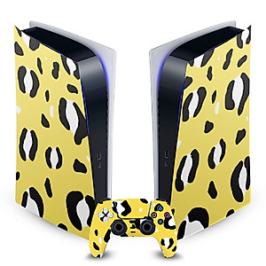 Yellow Leopard Art Mix Matte Vinyl Faceplate Sticker Gaming Skin Case Cover Compatible with Sony Playstation 5 PS5 Digital Edition Console and DualSense Controller