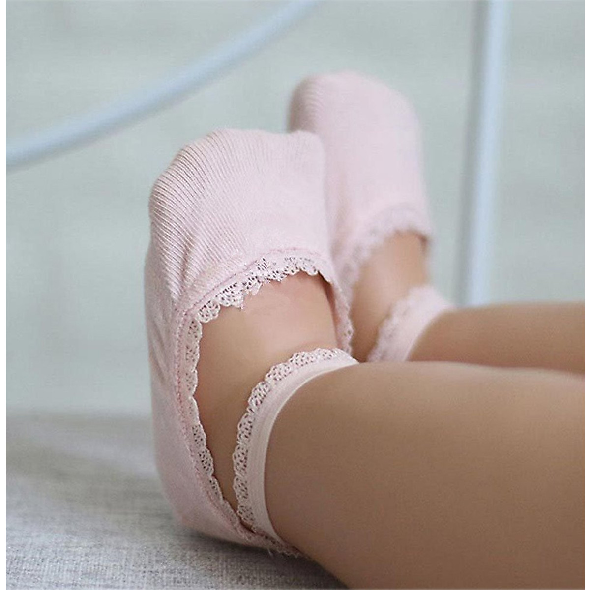 BEHELE Baby Girl Socks with Grips Lace Non-skid Toddler Socks Newborn Infants Anti Slip Skid Princess Mary Jane Dress Socks 0-3T 5 Pairs (S(3-12month))