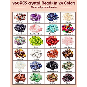 FEEIN Crystal Beads for Jewelry Making Kit, 1045 Pcs Natural Crystal Chips Stone Beads, Irregular Gemstones Crystals Kit with Dangles, Open Jump Rings for DIY Crafts Necklace Earrings Rings Making