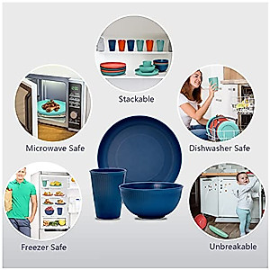 Dhnvcud 18-Piece Plates and Bowls Sets,Wheat Straw Dinnerware Sets for 6,Unbreakable Plastic Dinnerware Set,Reusable Plates,Bowls and Cups,Plastic Dishes Set for Kitchen,Outdoor Camping,RV