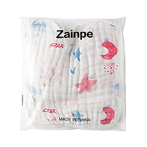 Zainpe 5Pcs Muslin Baby Bibs Star Cat Rabbit Pattern Cotton Lap-Shoulder Cloths Drool Bibs Machine Washable Pullover Feeding Bib with 6 Absorbent & Soft Layers for Unisex Infants Toddlers Newborns