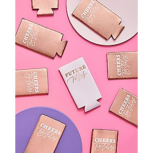 xo, Fetti Bachelorette Party Cheers and Future Mrs Slim Can Cooler - White + Rose Gold, 10 Ct | Drink Sleeve, Bridal Shower Can Holder, Engagement Party Decoration and Bride to Be Gift
